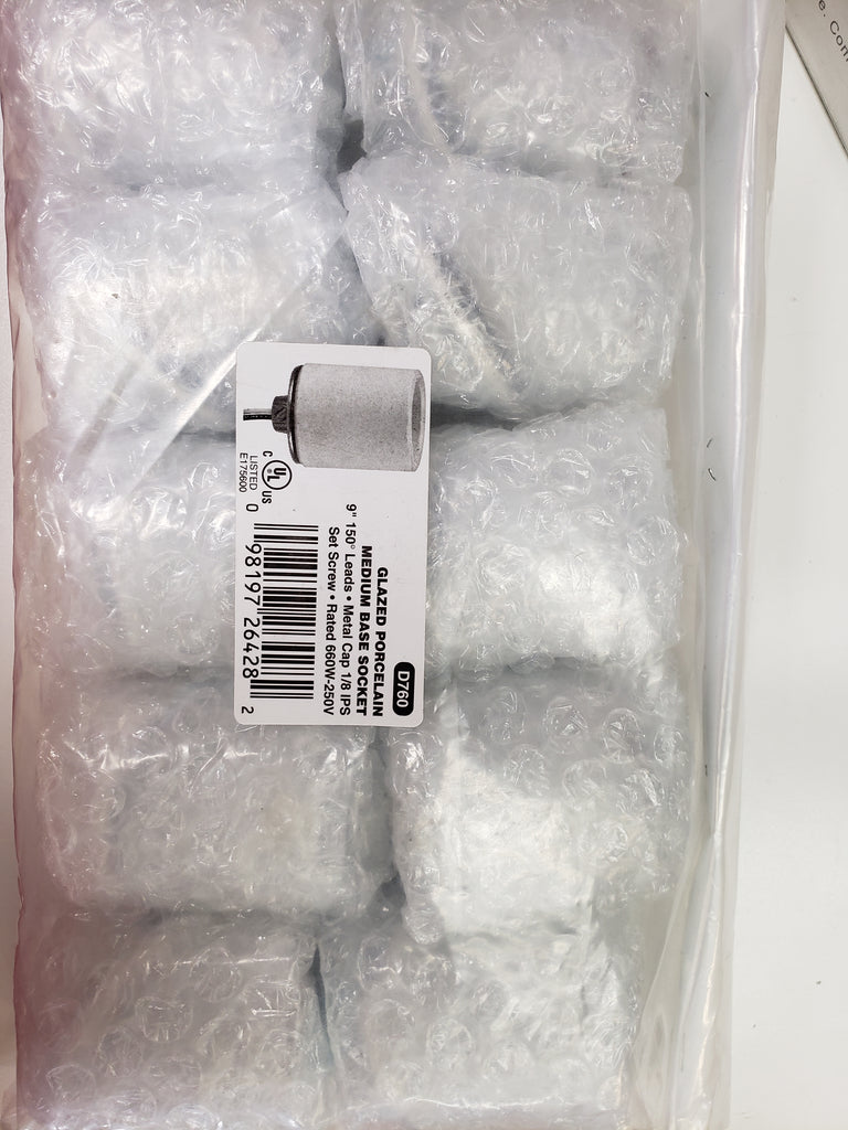 ADL D760 Medium Base Glazed Porcelain Socket with wire leads - TNT ...